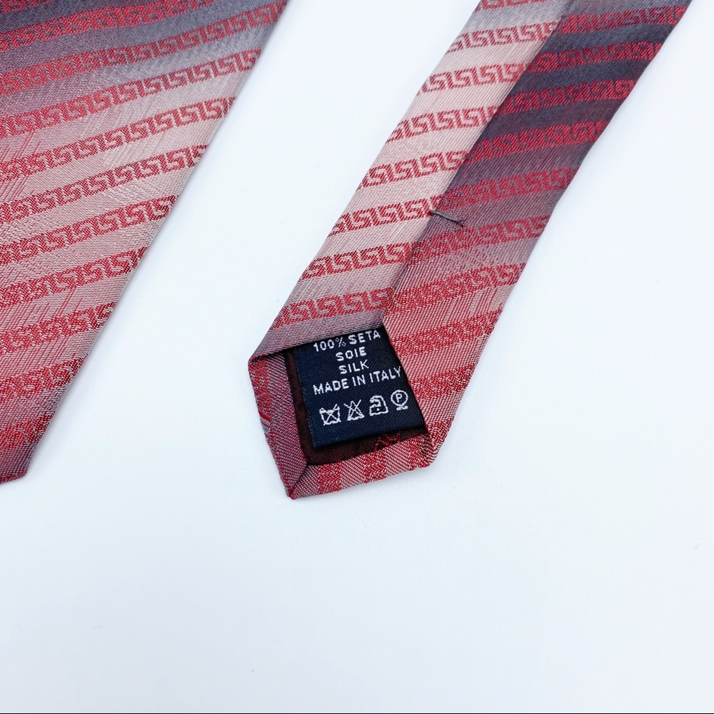 Versace Red & Gray Printed Logo Tie Euc - Gem